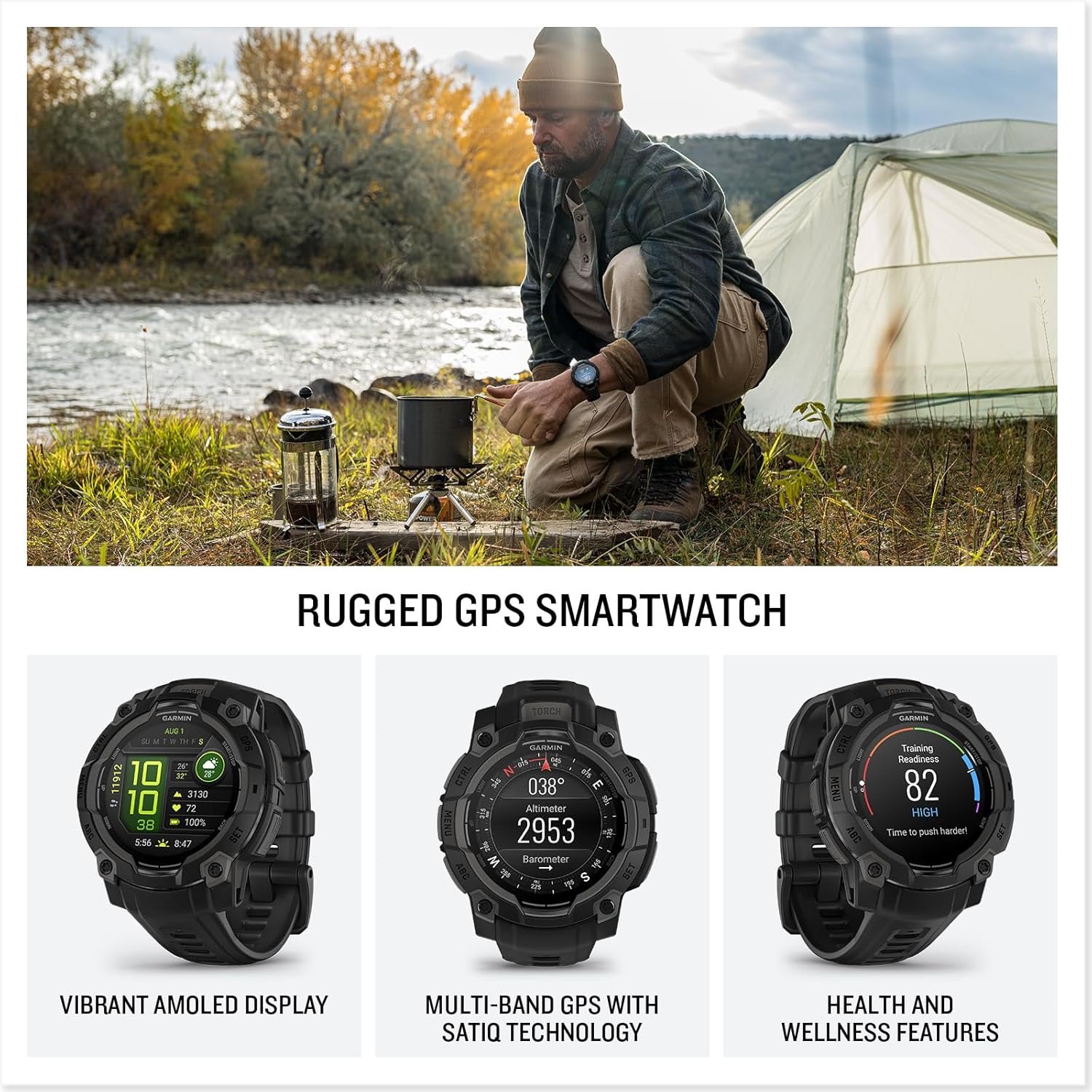 Garmin Instinct® 3 45mm, AMOLED Display, Rugged Outdoor GPS Smartwatch ...