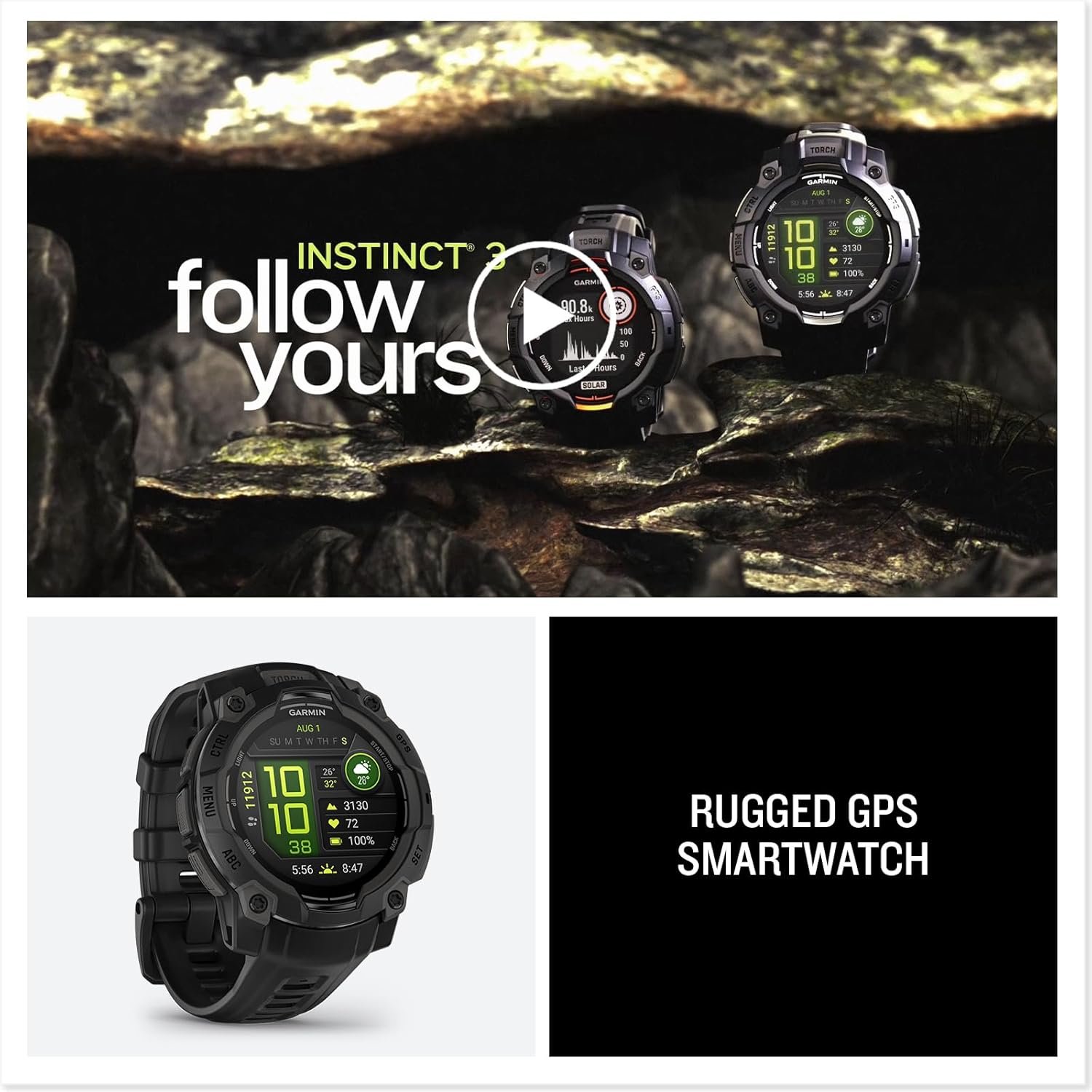 Garmin Instinct® 3 45mm, AMOLED Display, Rugged Outdoor GPS Smartwatch ...